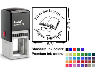 Personal Library Stamp with Book and Glasses